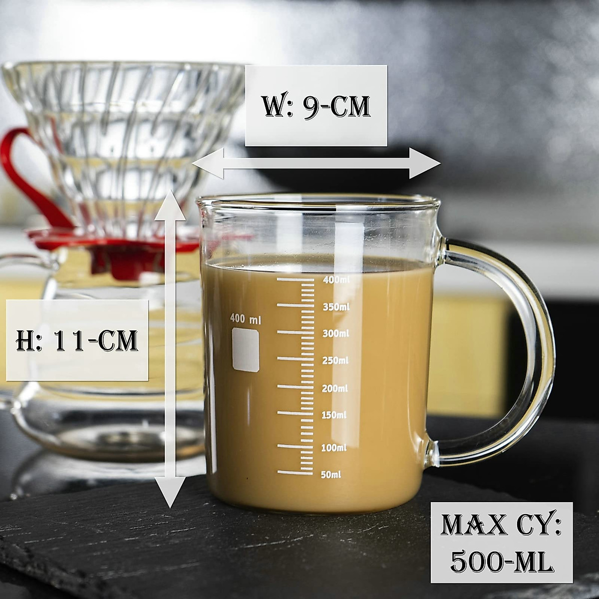 GLASKEY Caffeine Beaker Mug,16 oz Anti-dripping Borosilicate Caffeine Mug,Cool Coffee Mugs with Handle,Chemistry Mug,Measuring for Coffee,Tea,Hot and Cold Beverage