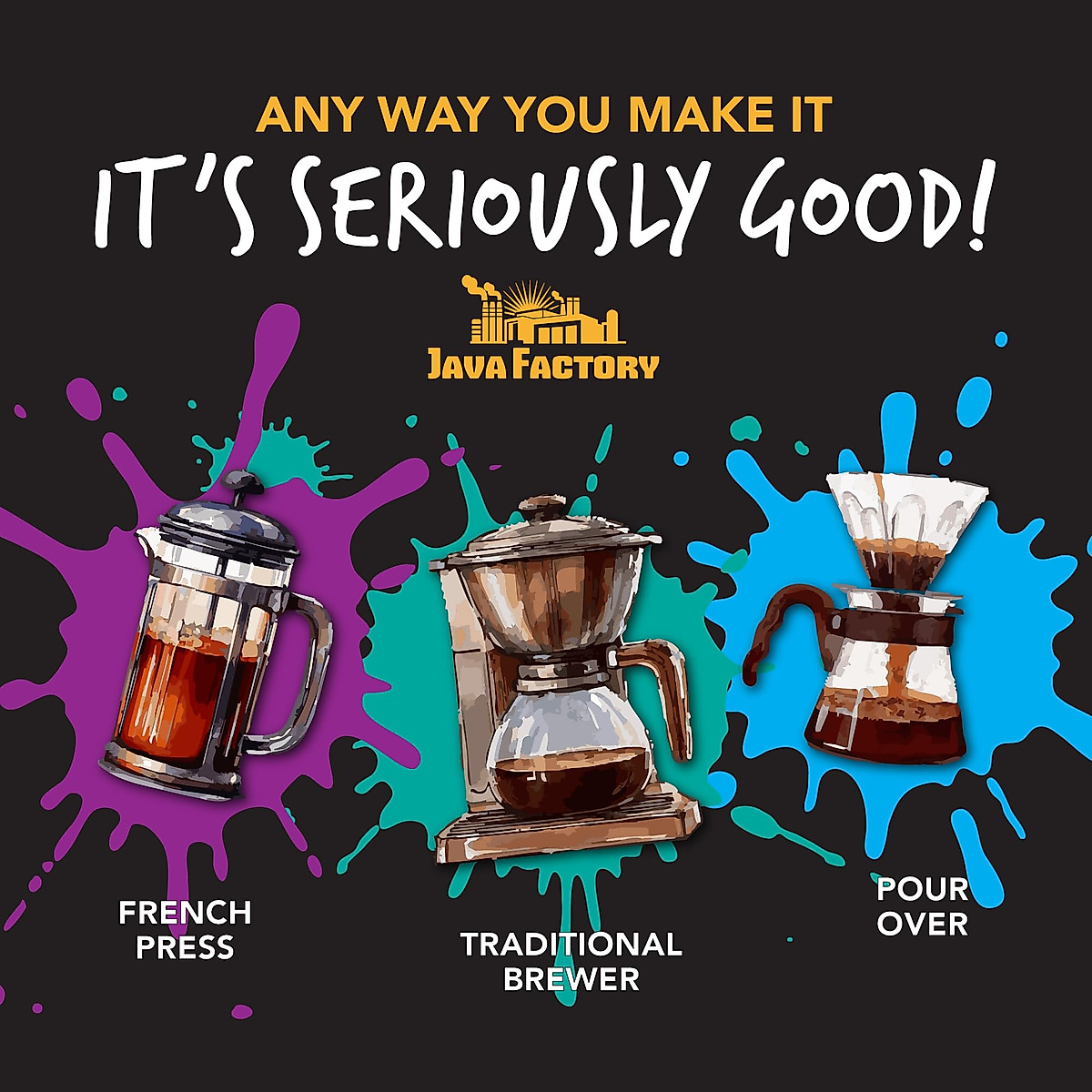 Java Factory High Caffeine Ground Coffee, Da Bomb Dark Roast, Double Caffeinated for a Bold, Strong Brew, 12 Ounce Bag, Perfect for French Press and Drip Coffee Makers