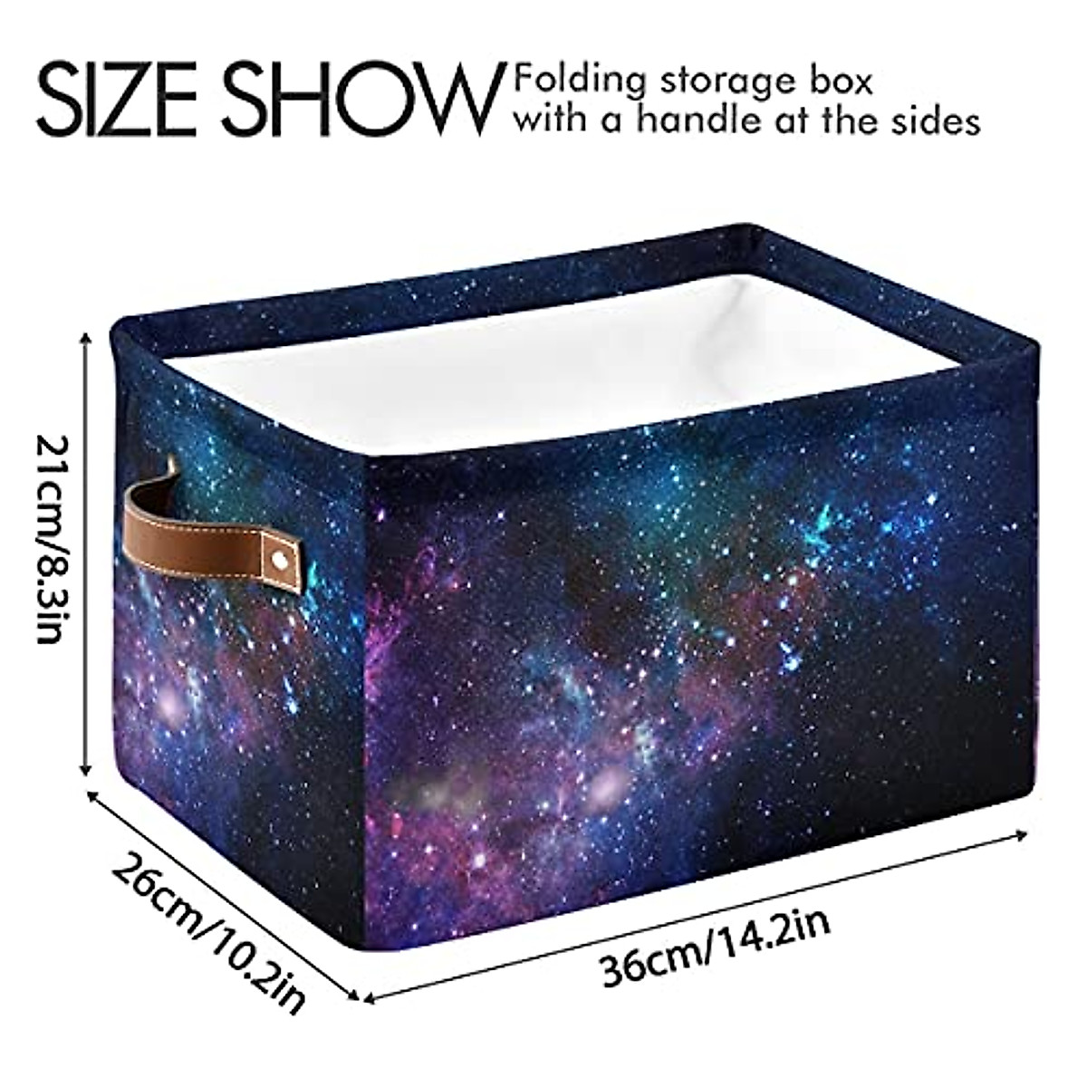 AUUXVA Galaxy Nebula Stars Storage Bins Basket, Universe Outer Space Collapsible Storage Cube Rectangle Storage Box with Handles for Shelf Closet Nursery Bedroom Home Office 2 Pack
