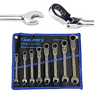 TR TOOLROCK 8pcs Flex-Head Ratcheting Wrench Set, SAE Ratcheting Combination Wrenches, Chrome Vanadium Steel, 72-Teeth Construction with Organizer Bag, 5/16" 3/8" 7/16" 1/2" 9/16" 5/8" 11/16" 3/4"