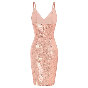 GRACE KARIN Semi Formal Dresses for Women Sexy Sequin Dress Bodycon Dresses for Women Rose Gold L