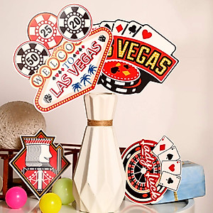 24 Pieces Las Vegas Party Decorations, Casino Party Centerpiece Sticks Casino Cutouts for Baby Shower Birthday Party Casino Theme Party Centerpiece Sticks Table Toppers(Las Vegas)
