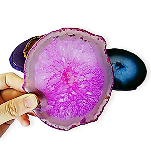 Agate Coaster for Drinks Mixed Color Crystal Coasters Set of 4 with Rubber Bumpers 3-4" for Coffee Wine or Bar Glasses