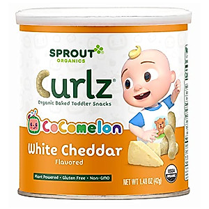 CoComelon Sprout Organic Baby Food, Toddler Snacks, White Cheddar Plant Power Curlz, 1.48 Ounce(Pack of 6)