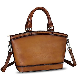 Genuine Leather Handbags for Women Satchel Top Handle Bags Handmade Vintage Crossbody Handbags Retro Tote Purse (Brown)
