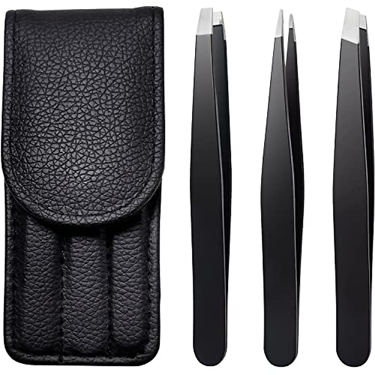 TOPMEET Eyebrows Tweezers Set,Stainless Steel Precision Remover Kit for Facial Hair, Inward Growing Hair and Splinter,Suitable for Women, Men (Black)