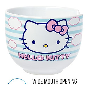 Silver Buffalo Sanrio Hello Kitty Ceramic Ramen Bowl with Chopsticks, 20 Ounces
