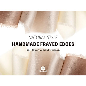 Vitalizart Silk Satin Ribbon 1-1/2 inch x 15 Yard with Wooden Spool Champagne & Nude Handmade Frayed Ribbons for Gift Wrapping Baby Shower Wedding Bridal Bouquets Holiday Decor