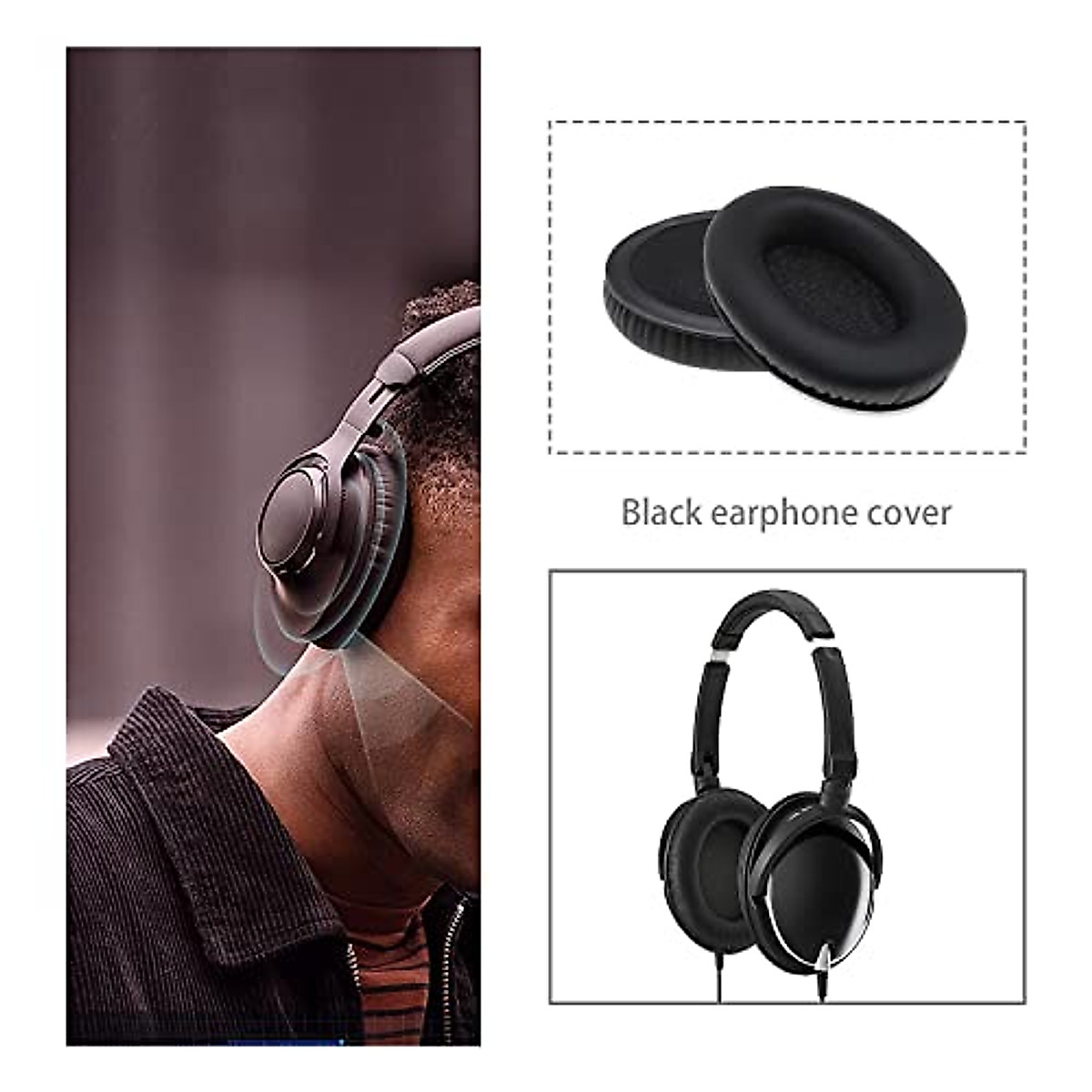 1 Pair Ear Pads Compatible with JVC HA-S600 Headsets Protein Leather Foam Replacement Comfort Replacement Ear Cushions Black