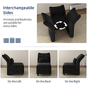 LLappuil Black Sectional Couch U Shaped 7 Seats, Chenille Sectionals Sofa Large Modular Sectional Sofa for Living Room with Reversible Chaise, Storage Seat, Deep Cushion