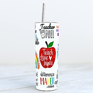 YouNique Designs Teacher Appreciation Coffee Tumbler with Straw and Lid, 20 Oz, Insulated Stainless Steel Skinny Tumbler for Women, Best Teacher Ever Tea Tumbler, Water Tumbler