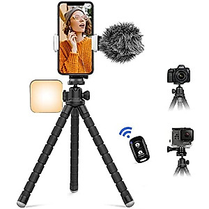 Aureday Cell Phone Tripod, Flexible Mini Tripod with Remote and Cold Shoe, Small Tripod Stand for Video Recording, Vlogging, Compatible with Microphones,Cellphone,Camera,Gopro