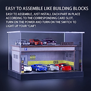 SIKIVOT 1/64 Scale Parking Lot Model Car，Die-cast Car Garage Display Case， Scale Garage Display Case，8 Parking Space with LED Light and Acrylic Cover (7641D5)