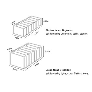 Dongyue 2Pcs 7 Grids Wardrobe Clothes Organizer Jeans Wardrobe Organizer Washable Mesh Kids Drawer Organizer suit for T-shirt,Legging,Skirts,Jeans,Kid Clothes (Grey, Large+Medium)