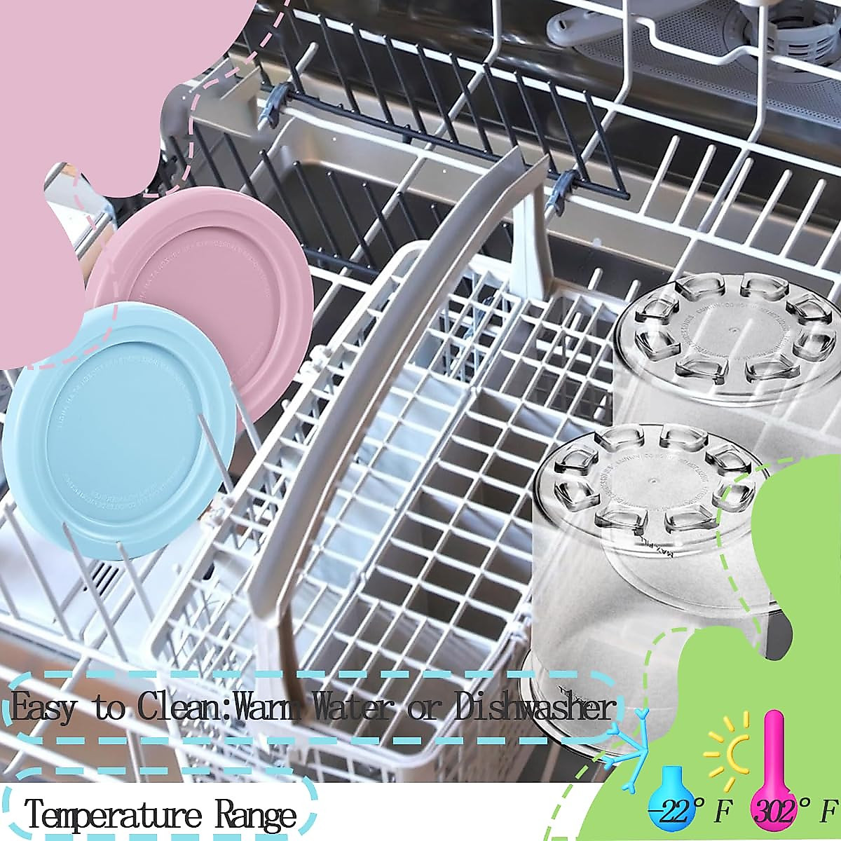 NLXCXUCY 4 Pack Containers Replacement for Ninja,Creami Pints and Lids 16oz Compatible with Ninja NC299AMZ NC300 Series Deluxe Ice Cream Makers Cups Dishwasher Safe (16OZ)