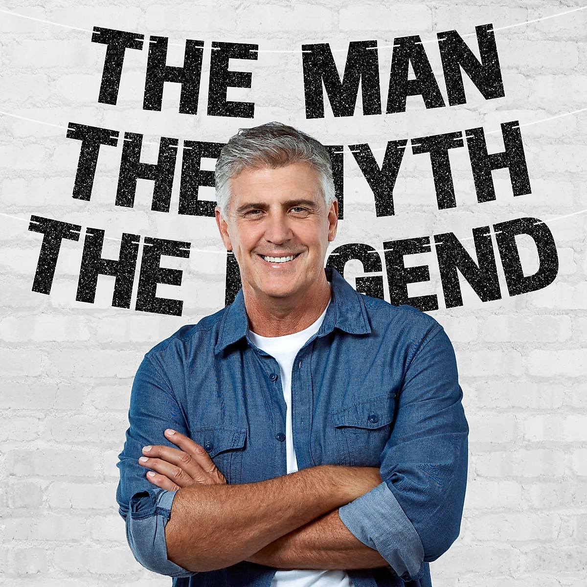 Perfect Occasion The Man The Myth The Legend Banner - Pre-Strung, Black Glitter, Party Decor for Men - 8 ft, Birthday, Fathers Day, Retirement