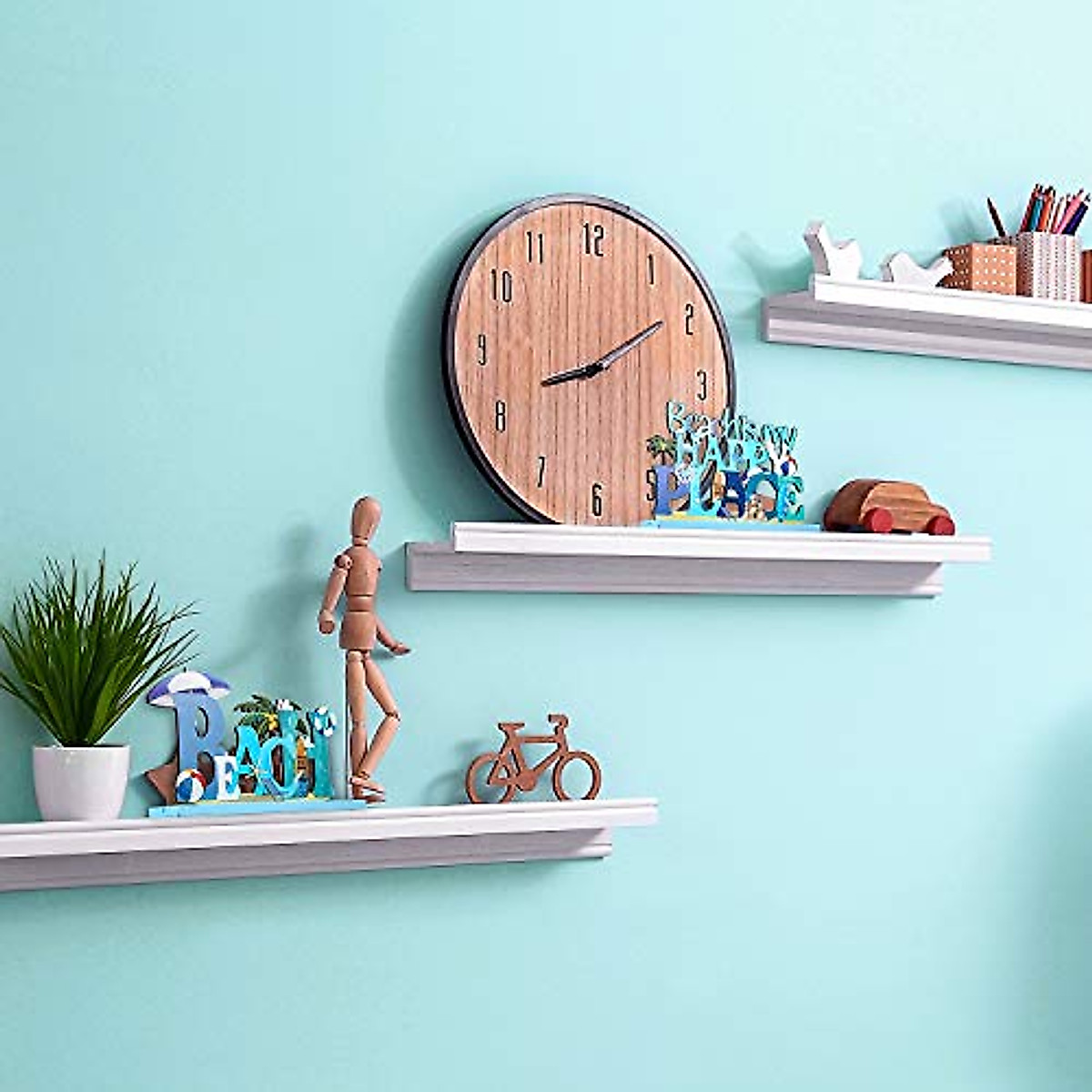 2 Pcs Beach Sign Ocean Sea Animal Party Decor Beach is My Happy Place Plaque Sign Wooden Table Decorations for Coastal Theme Interior Beach House Home Beach Bathroom Decor, 7.87 x 4.72 Inch