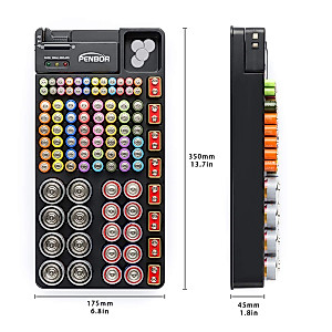 PENBOR Battery Organizer Storage Case with No Lid Snap, Portable Tester, Just The Right Size Slot Wall-Mounted Design,Holds 110 Batteries Various Sizes for AAA, AA, 9V, C, D and Butt