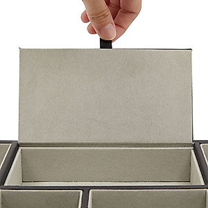 Juvale Leather Valet Catchall Tray for Men with 6 Compartments - Bedside Nightstand Organizer for Phones (Black)