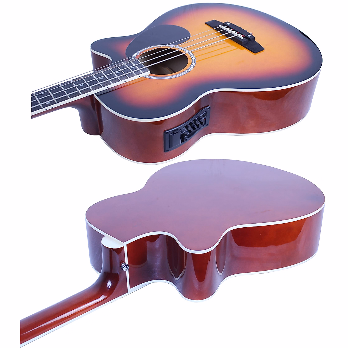 Vizcaya Full Size 4 Strings Cutaway Acoustic-Electric Bass Guitar With 4-Band Equalizer,5mm Padding Gig Bag,Strap, Picks-Sunburst