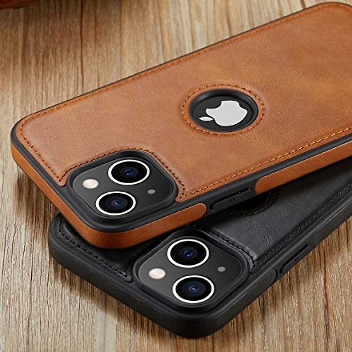 Casus Logo View Compatible with iPhone 14 Plus Case Slim Premium Vegan Leather Classic Luxury Elegant Thin Cover (2022) 6.7" (Brown)