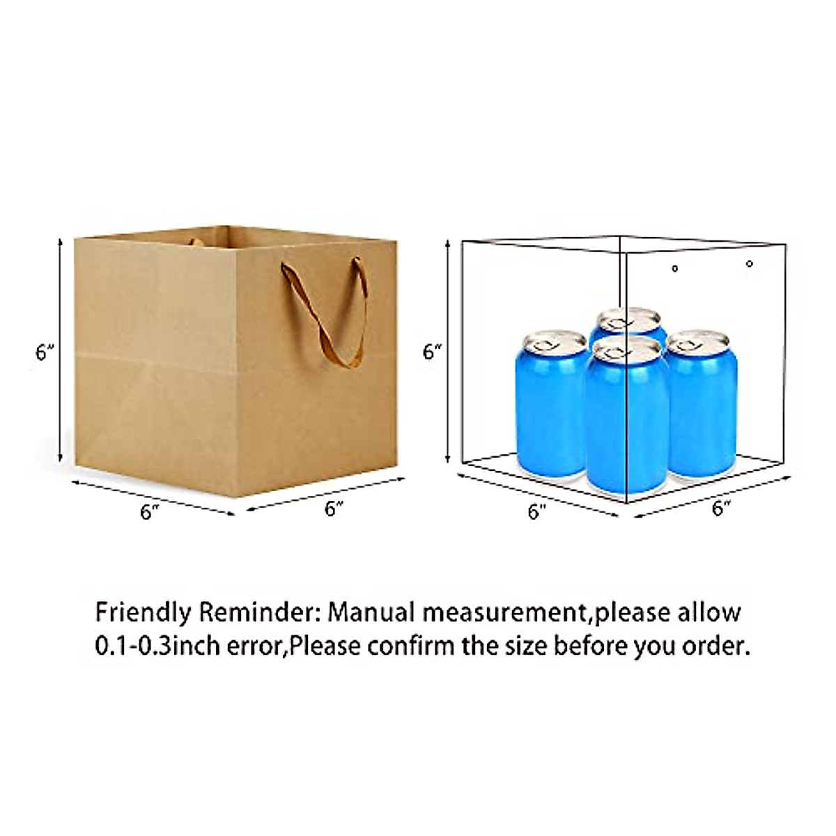 HUAPRINT Brown Paper Bags,Gift Bags with Handles,24 Pack Large Gift Bags,6x6x6inch, Heavy Duty Grocery Shopping Bag,Wedding Party Favor Bags,Square Size,Reusable,Retail Business Packaging Bags