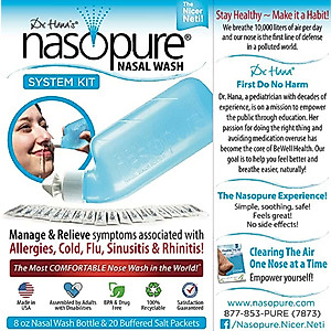 Nasopure Nasal Wash, System Kit, “The Nicer Neti Pot” Sinus Wash Kit, Comfortable Nasal Rinse 8 Oz Bottle & 20 Salt Packets (3.75 Grams Each), Nasal Congestion, Cold, Flu, Allergy, Nasal Irrigation