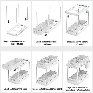 Under Sink Organizers and Storage,2 Pack Kitchen Under Sink Organizer with Sliding Storage Drawer with Hooks and Hanging Cups, 2 Tier Under Sink Storage for Cabinet Bathroom Kitchen