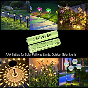 GSUIVEER Rechargeable Solar Light Batteries AAA NiMh 600mAh 1.2V for Outdoor Garden Lights (8 Pack)