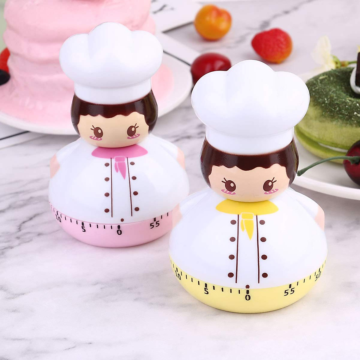 BESTonZON Kitchen Timer 60 Minutes Countdown Timer Mechanical Timer Chef Shaped Alarm Clock Baking Cooking Pink