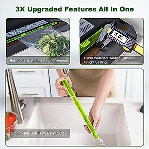 Gasbye 2-Pump Vacuum Sealer, [Takes ALL the Air Out] for Dry & Wet Food Saver, Sous Vide, 44Pcs Precut Bags Included, Easy-to-Clean Removable Drip Tray, Durable Silicone Gaskets, Silver