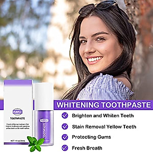 OETNAISAN Purple Toothpaste for Teeth Whitening,Stain Removal Whitening Toothpaste, Purple Teeth Whitening Gel Cleaner Yellow Teeth, Sensitive Teeth Gel Toothpaste Protect Gums