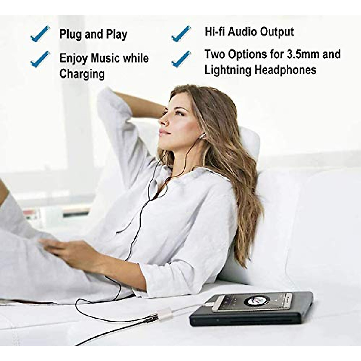 Headphone Adapter Compatible for iPhone iPad 3.5mm Headphone Audio Jack Splitter with Charging Port