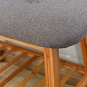 Knocbel 23.6in Bamboo Entryway Cushioned Shoe Bench with Slatted Shelf, 2-Tier Portable Shoes Storage Rack Organizer (Natural)