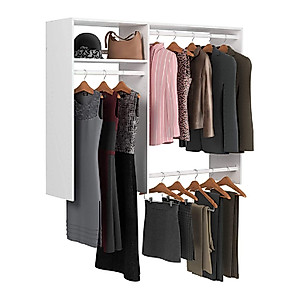 Easy Track OK0348 Hanging Closet Wardrobe Storage Clothing Organizer Rod Rack System Kit for Bedroom in White with Hardware for Easy Installation