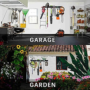 Garage Tool Organizer Storage Rack, Garage Organizers Wall Mount Storage System with 6 Removable Hooks, Super Heavy Duty Steel Garden Tool Hanger Rack for Chair, Broom, Mop, Rake Shovel Yard Tools