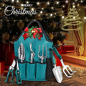 FiveJoy Garden Tool Set, 11 Piece Aluminum Alloy Hand Tool Starter Kit with Garden Bag, Outdoor Tool, Heavy Duty Gardening Work Set with Ergonomic Handle, Gardening Tools-Gift for Women and Men