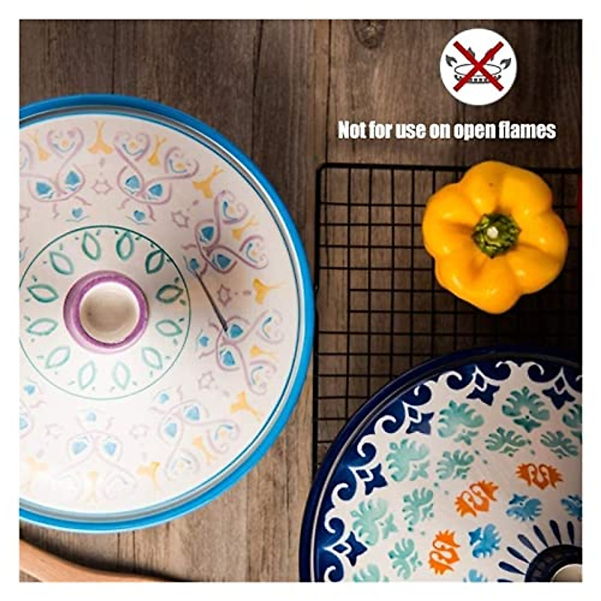 Natural Tagine Casserole Pot Cooking Pot Hand Painted TagineCooking Pot For Cooking And Stew Casserole Slow Cooker Compatible 25Cm 22.5.29
