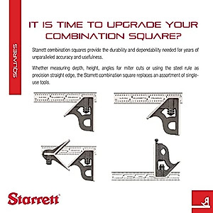 Starrett Student Combination Square - Ideal for Youngsters and Apprentices - 6" Blade Length, Cast Iron Head, Hardened and Tempered Square Blade, 4R Graduation - 10H-6-4R