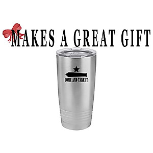 Rogue River Tactical Come and Take It Gonzales Texas Flag 20 Oz. Stainless Steel Travel Tumbler Mug Cup w/Lid Vacuum Insulated Hot or Cold (Silver)
