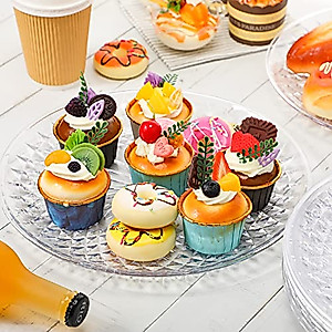 10 Pcs Round Serving Platter Reusable Acrylic Crystal Flan Plate Plastic Tray Clear Round Serving Tray for Food Cake Cookie Fruits Birthday Wedding Party (12 Inch)