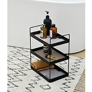 Elsjoy 3-Tier Countertop Shelf Organizer, Bathroom Vanity Tray Black Counter Storage Shelf, Metal Organizer Rack for Cosmetic, Makeup, Toiletries