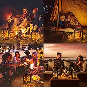 Solar Lanterns Outdoor Waterproof, Flickering Flame Outdoor Hanging Solar Lanterns Retro Solar Lights with Handle, Decorative Outdoor Lighting Solar Powered Umbrella Lights for Patio Garden 4 Pack