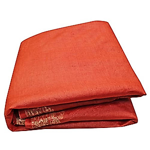Peegli Vintage Orange Saree Woven Cloth 100% Pure Silk Fabric Art Craft Women Sari