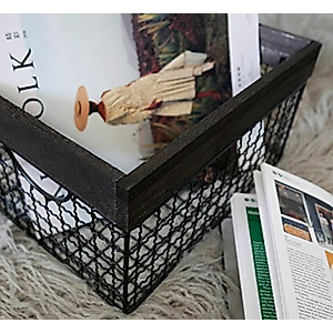 SLPR Wooden Top Wire Storage (Set of 3, Dark Wood): Kitchen, Nursery, Pantry Organization and Storage Bins, Laundry Blanket Baskets, Stackable Storage Bins for Organizing, Metal Milk Crates