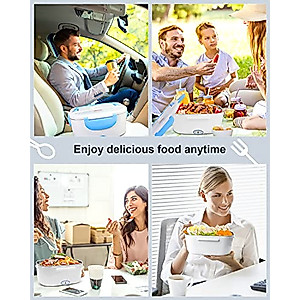 AUTOPkio Electric Heating Lunch Box, 12V 24V 110V 3 in 1 Portable Food Heater with 1.5L Removable Stainless Steel Container, Carry Bag for Car Truck Work (Blue)