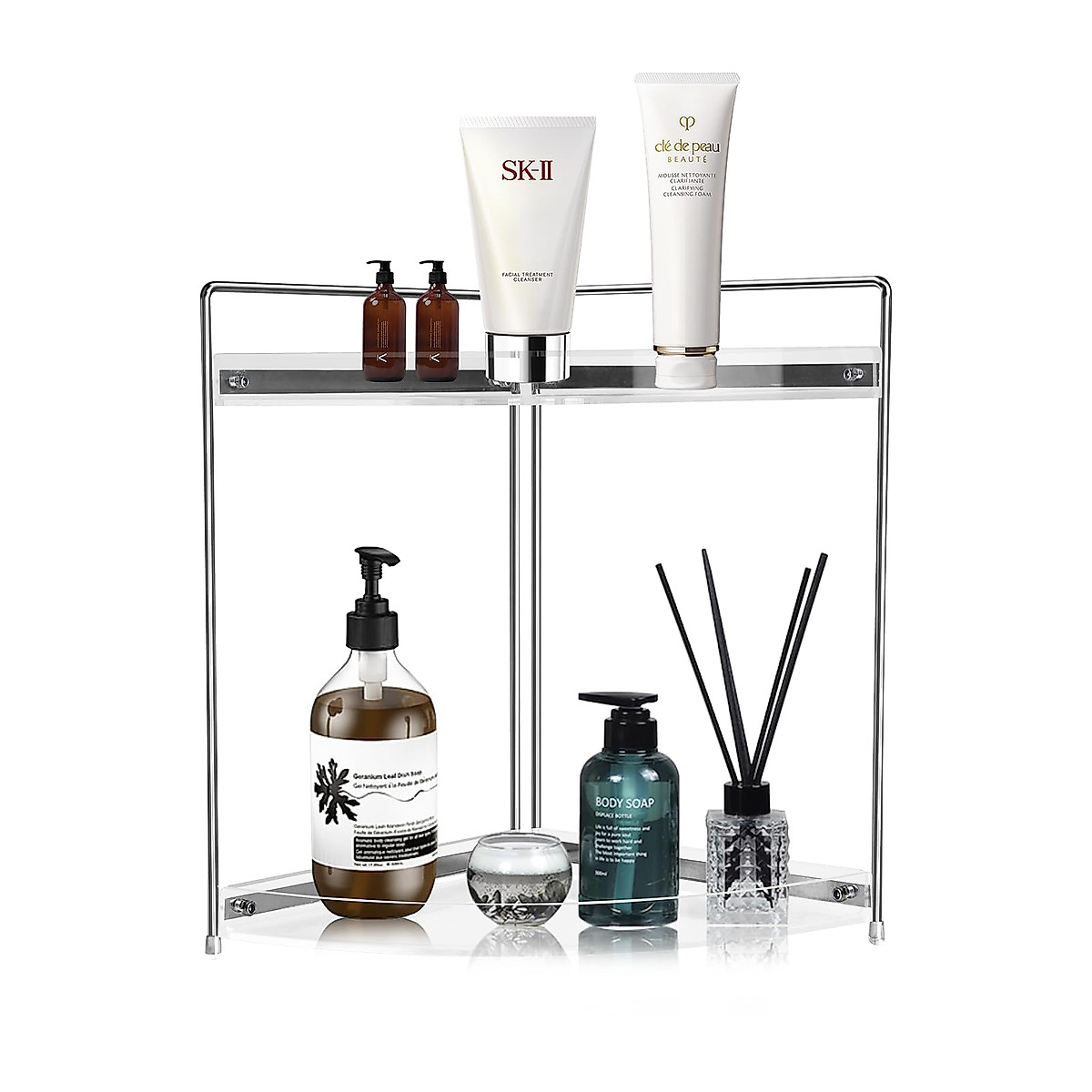 Lvssci Bathroom Countertop Organizer，2 Tier Acrylic Tray Vanity Counter Skincare Organizer Shelf,Standing Rack Home Storage Holder forKitchen