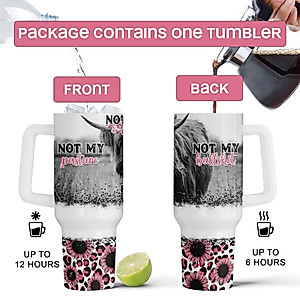 Fancyfams 40oz Cow Tumbler, Stainless Steel Mug, Highland Cow Gifts, Cow Cup, Cow Gifts for Women, Cow Themed Gifts, Cow Gifts for Cow Lovers, Cow Stuff, Highland Cow Mug (Not Today - 40oz)