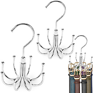 HAKDAY Belt Hangers Silver, Rotatable Belt Rack Closet Organizer,Maximum 48 Storage Capacity,Hanging Holder Storage Hook for Belt,Bra,Tank Top,Tie,Scarf,Purse(Silver，2pcs)