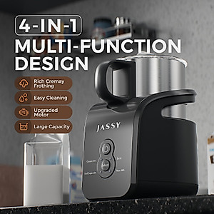 JASSY Milk Frother and Steamer,4 IN 1 Automatic Electric Milk Steamer Powerful Foaming,10.1oz/300ml Hot/Cold Foam Maker & Milk Warmer with 4 Modes for Latte/Cappuccino/Warm Milk/Iced Cappuccino